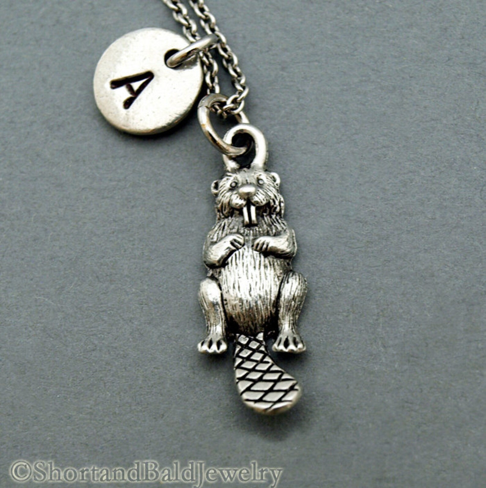 Beaver Necklace, Beaver Charm, Initial Necklace, Initial Hand Stamped ...