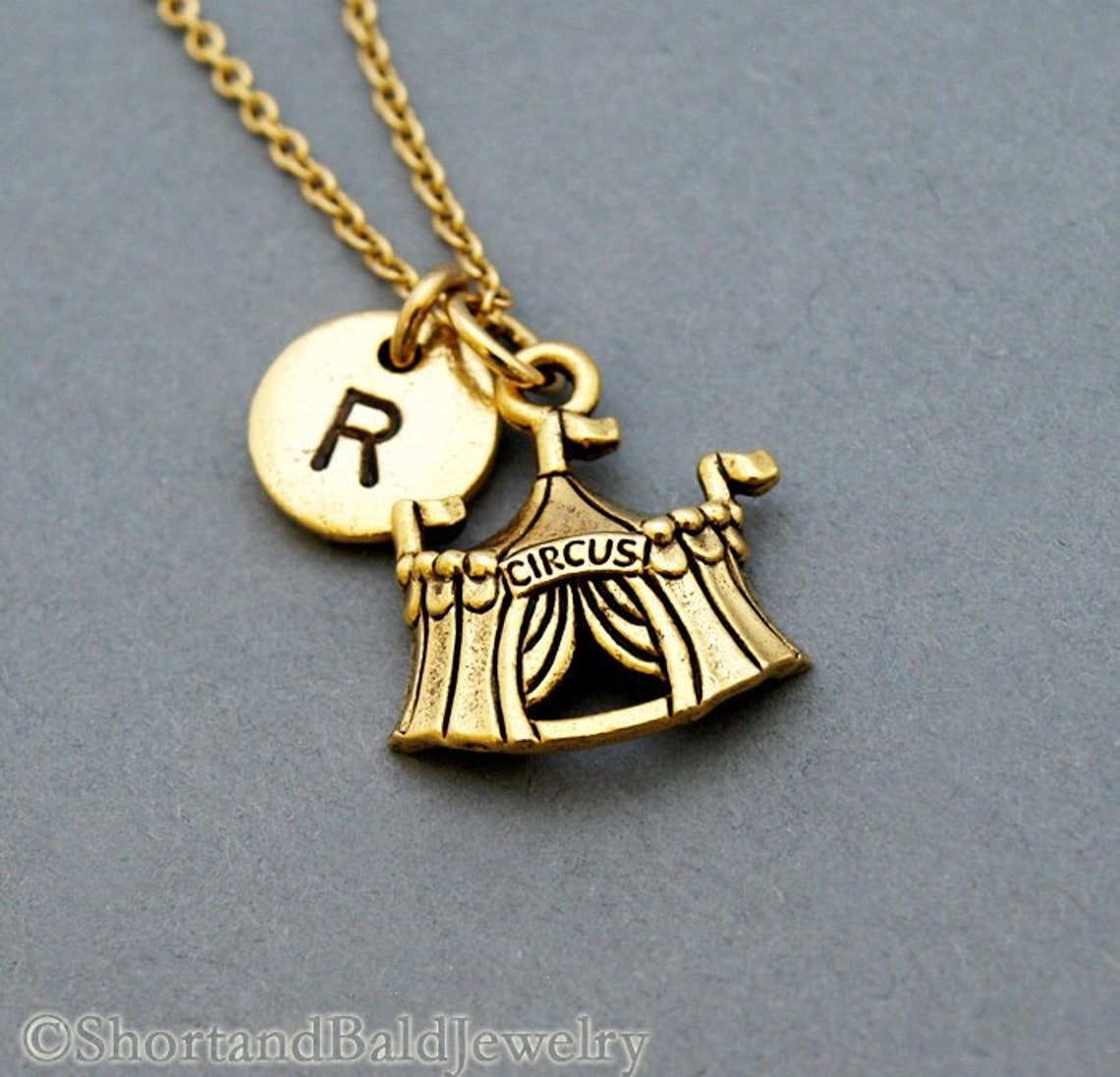 Circus Tent Necklace Circus Necklace Antique Gold Initial - Etsy