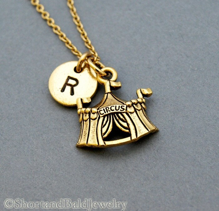 Circus Tent Necklace, Circus Necklace, Antique Gold, Initial Necklace ...