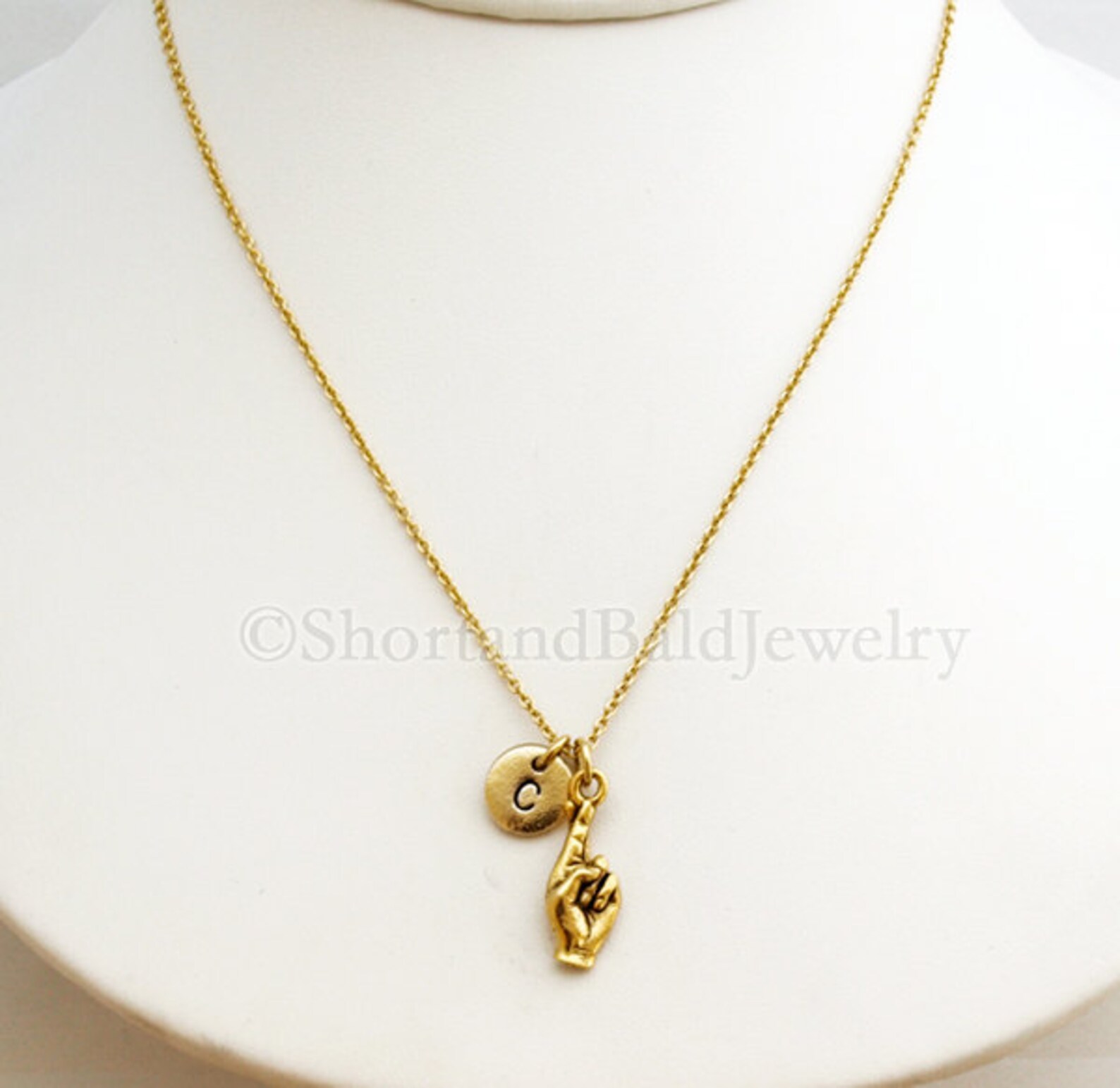 Fingers Crossed Sign Language Necklace, Antique Gold, Initial Necklace ...