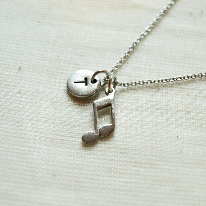 Music Note Charm Music Note Necklace Eighth Notes Initial - Etsy