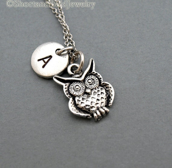 Owl charm necklace owls owl charm jewelry birds initial | Etsy