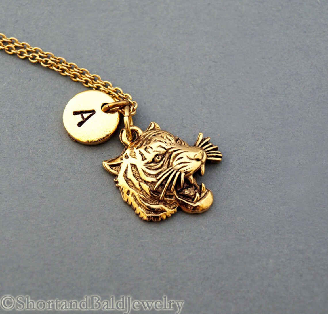 Roaring Tiger Head Necklace Tiger Charm Tiger Mask Initial | Etsy