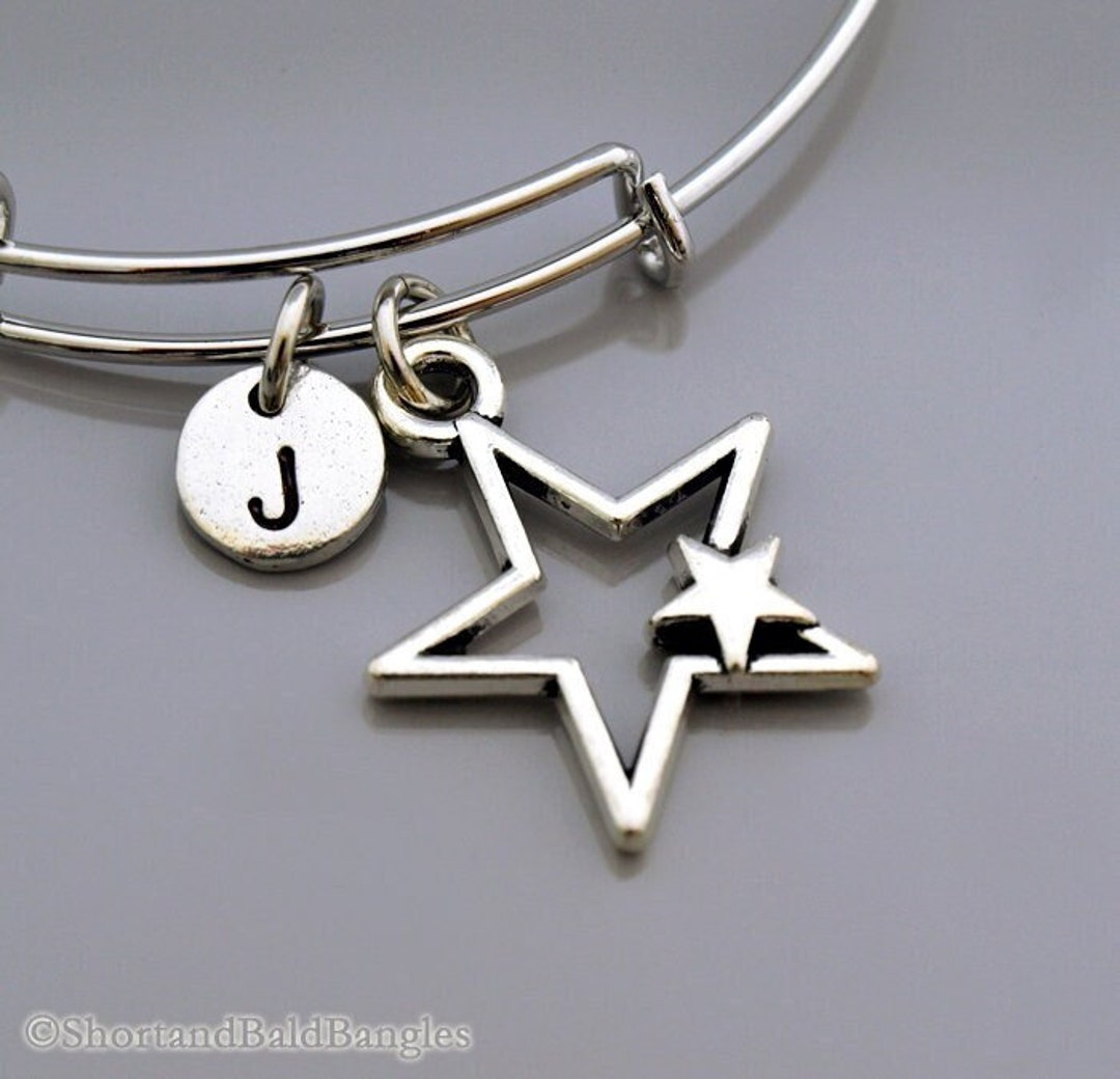 Star Bangle, Star Bracelet, Silver Star Bracelet, Star Charm ...