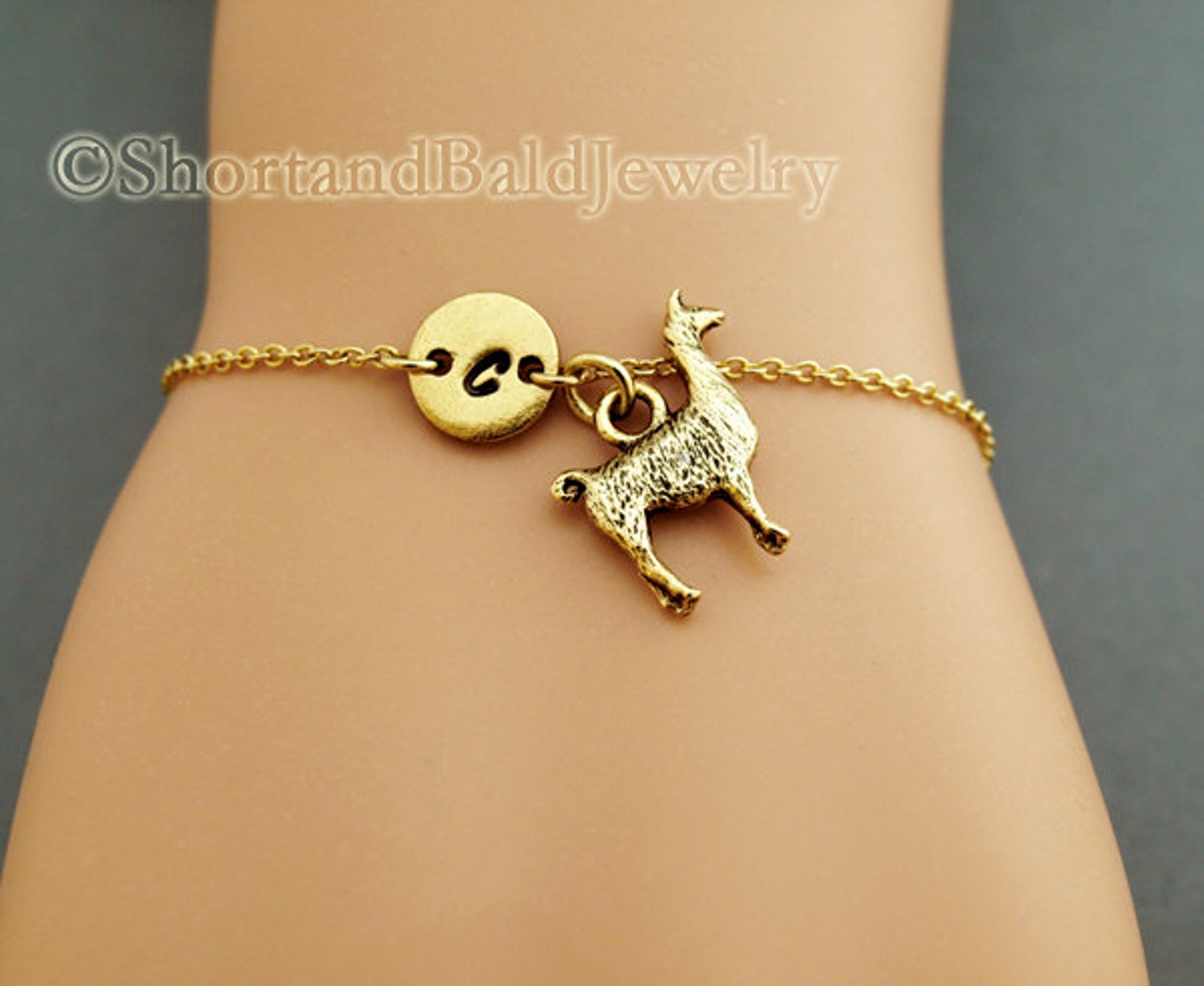 Llama Charm Bracelet Lama Glama Antique Gold Initial | Etsy