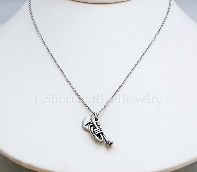 Trumpet Charm Necklace Brass Instrument Musician Initial - Etsy