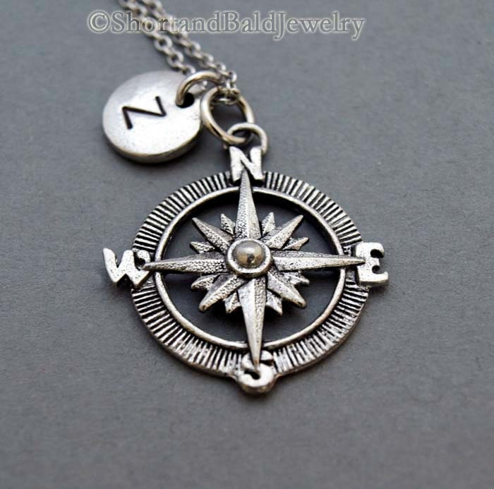 Compass Charm Necklace Compass Necklace Initial Necklace - Etsy
