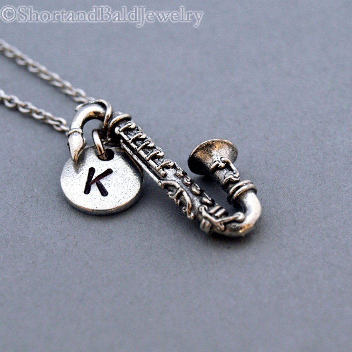 Saxophone Necklace, Saxophone Charm, Instrument Necklace, Initial ...