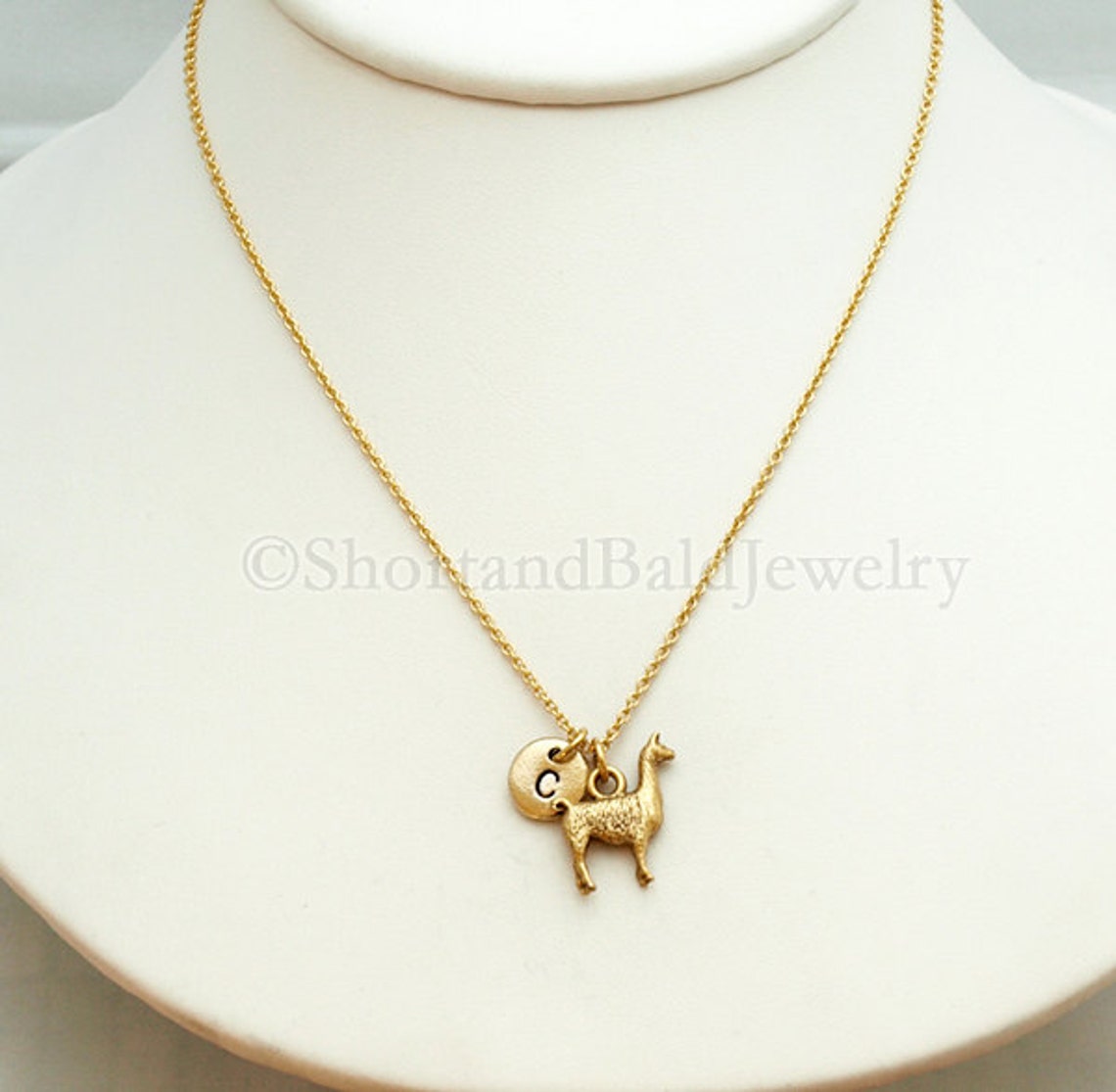Llama Charm Necklace, Lama Glama, Antique Gold, Initial Necklace ...