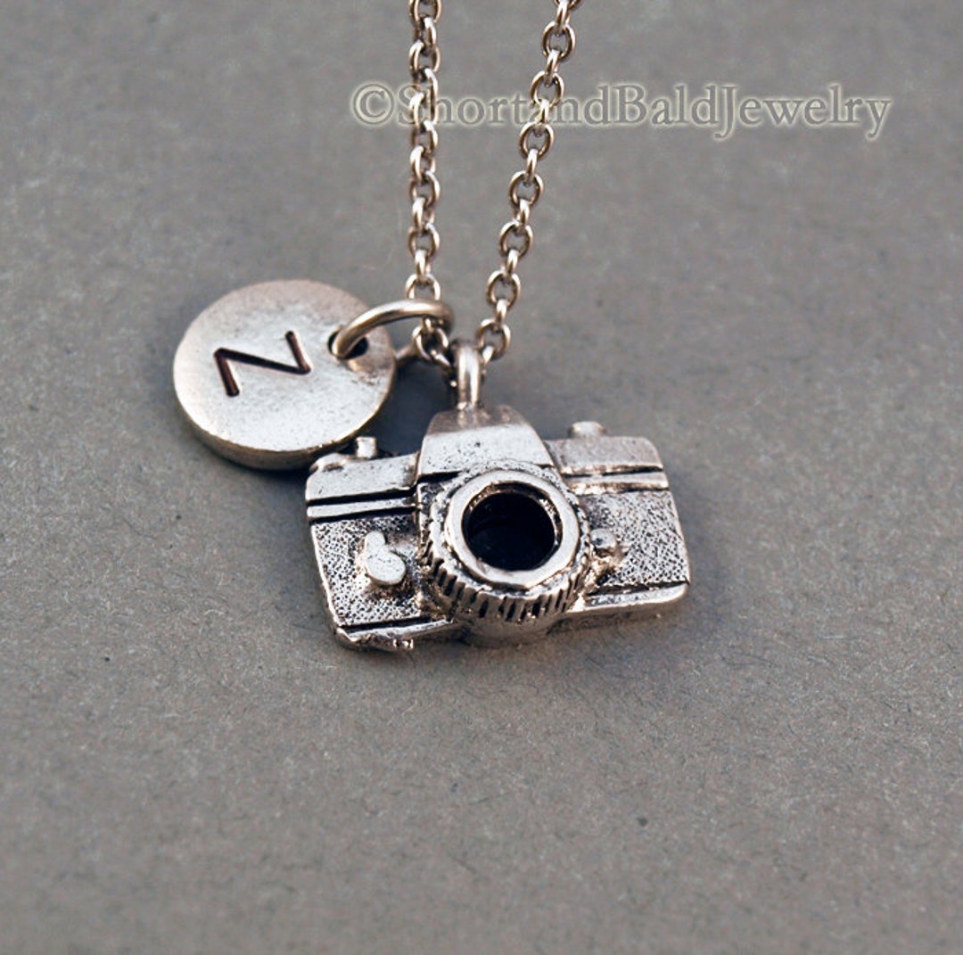 Camera Necklace, Camera in Antique Silver, Initial Necklace, Initial ...