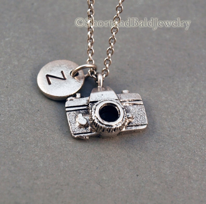 Camera Necklace, Camera in Antique Silver, Initial Necklace, Initial ...