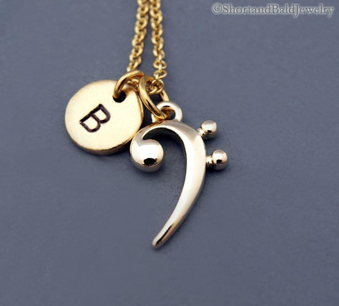 Bass Clef Necklace, Gold Bass Clef Charm Necklace, Base Clef, Music ...