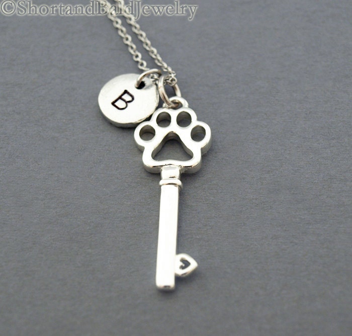 Paw Key Necklace Paw Key Pendant Antique Key Initial | Etsy