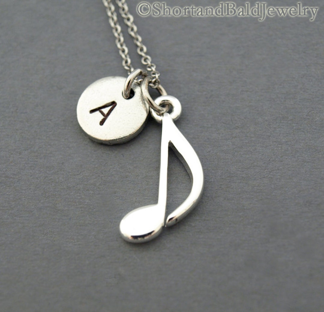 Music Note Charm, Music Note Necklace, Eighth Note, Initial Necklace ...