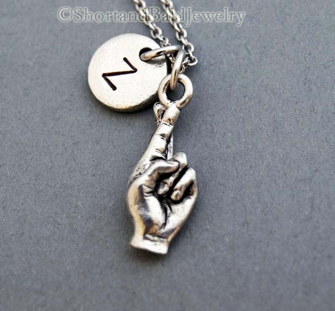 Fingers Crossed Sign Language Necklace Friendship Initial - Etsy