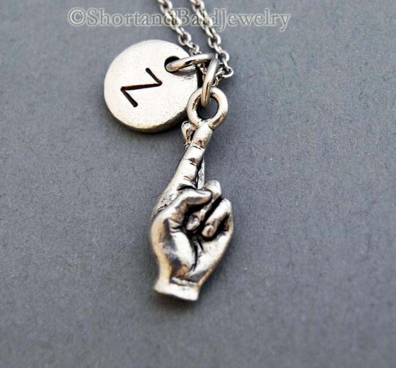 Fingers Crossed Sign Language Necklace, Friendship, Initial Necklace ...
