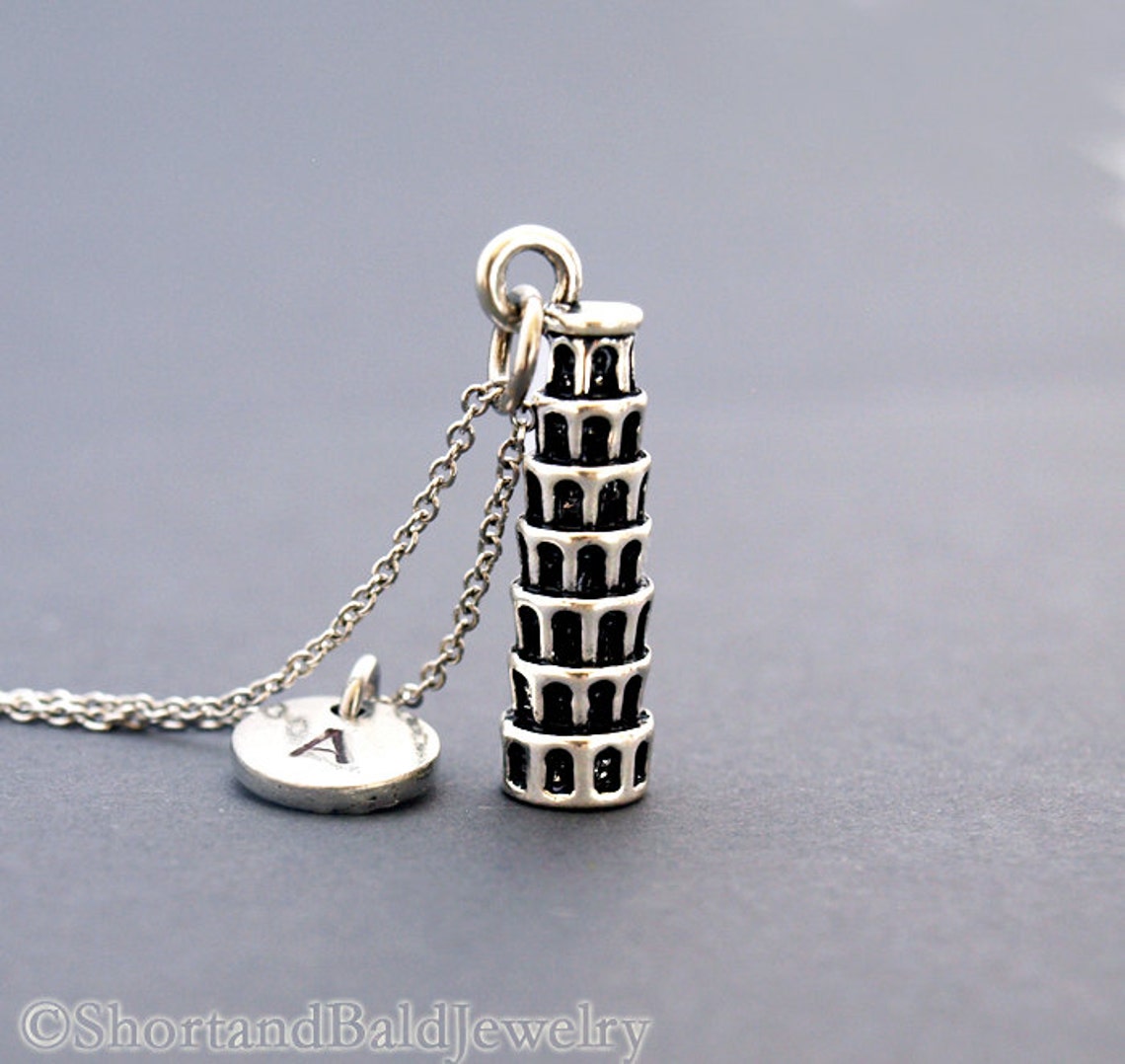 Leaning Tower of Pisa Charm Necklace Pisa Tower Initial | Etsy