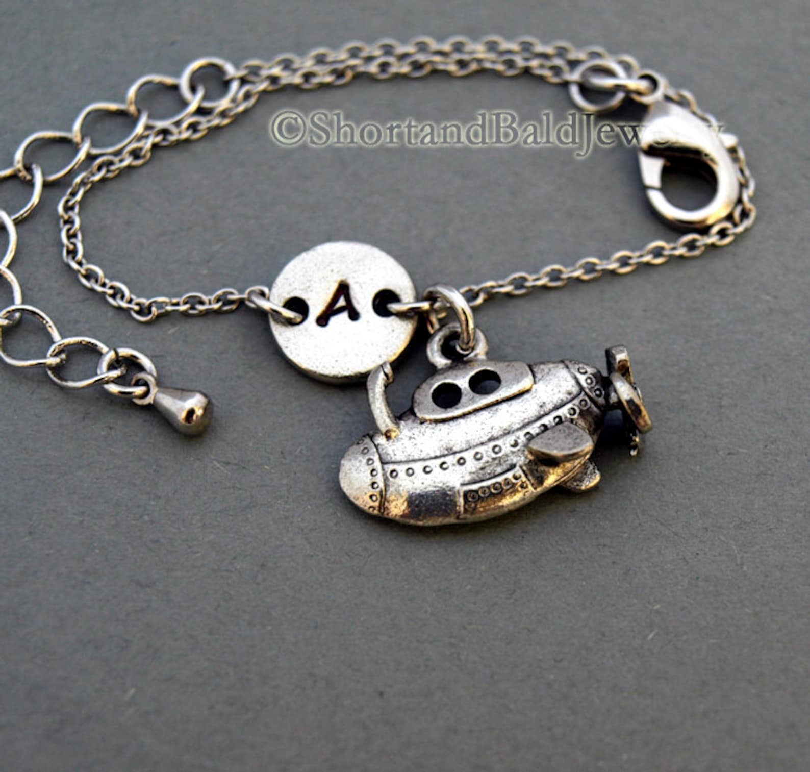 Submarine Charm Bracelet, Antique Silver, Initial Bracelet, Friendship ...