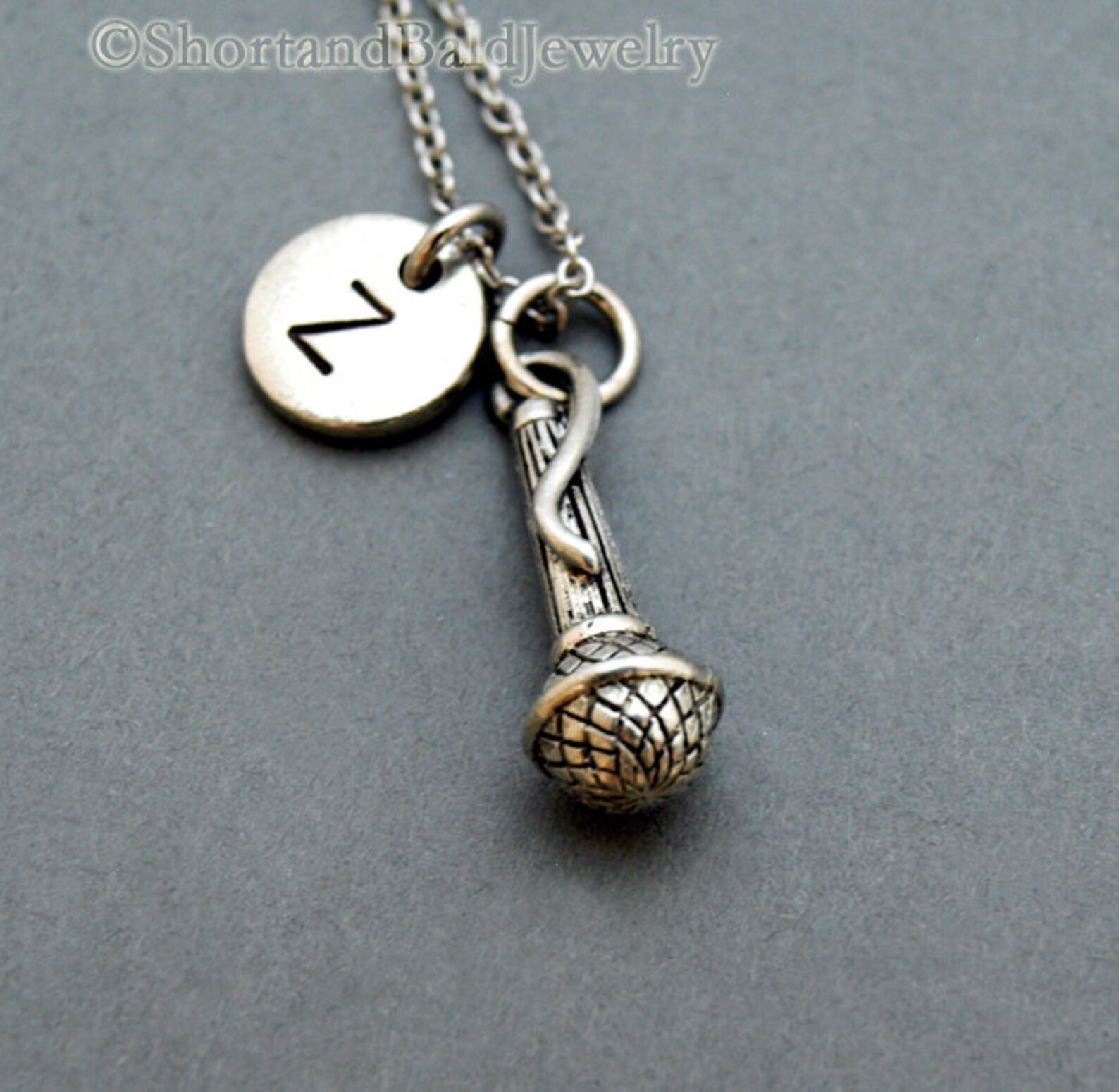 Microphone Necklace Mic Necklace Mike Music Initial - Etsy