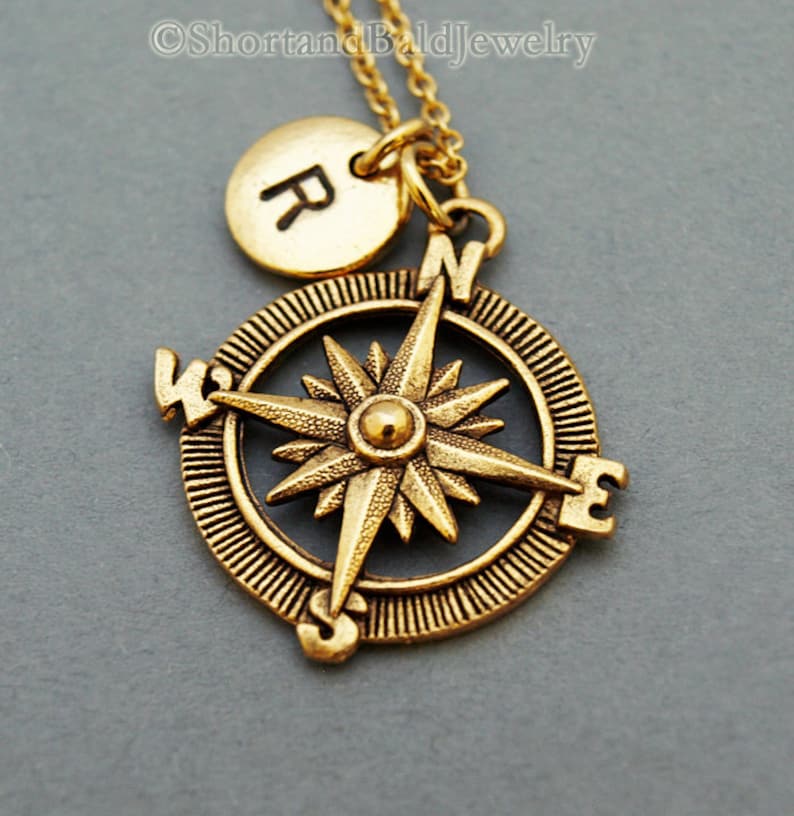Compass Charm Necklace Compass Necklace Antique Gold - Etsy