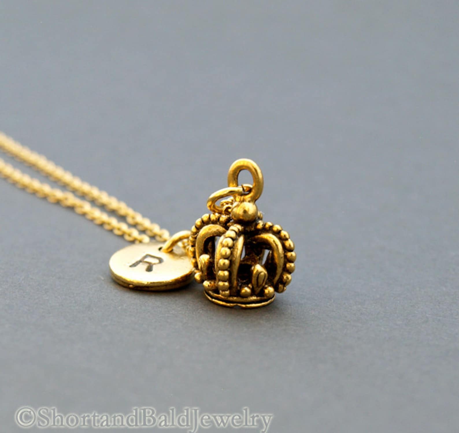 Crown Charm Necklace Personalized Crown Necklace Antique - Etsy