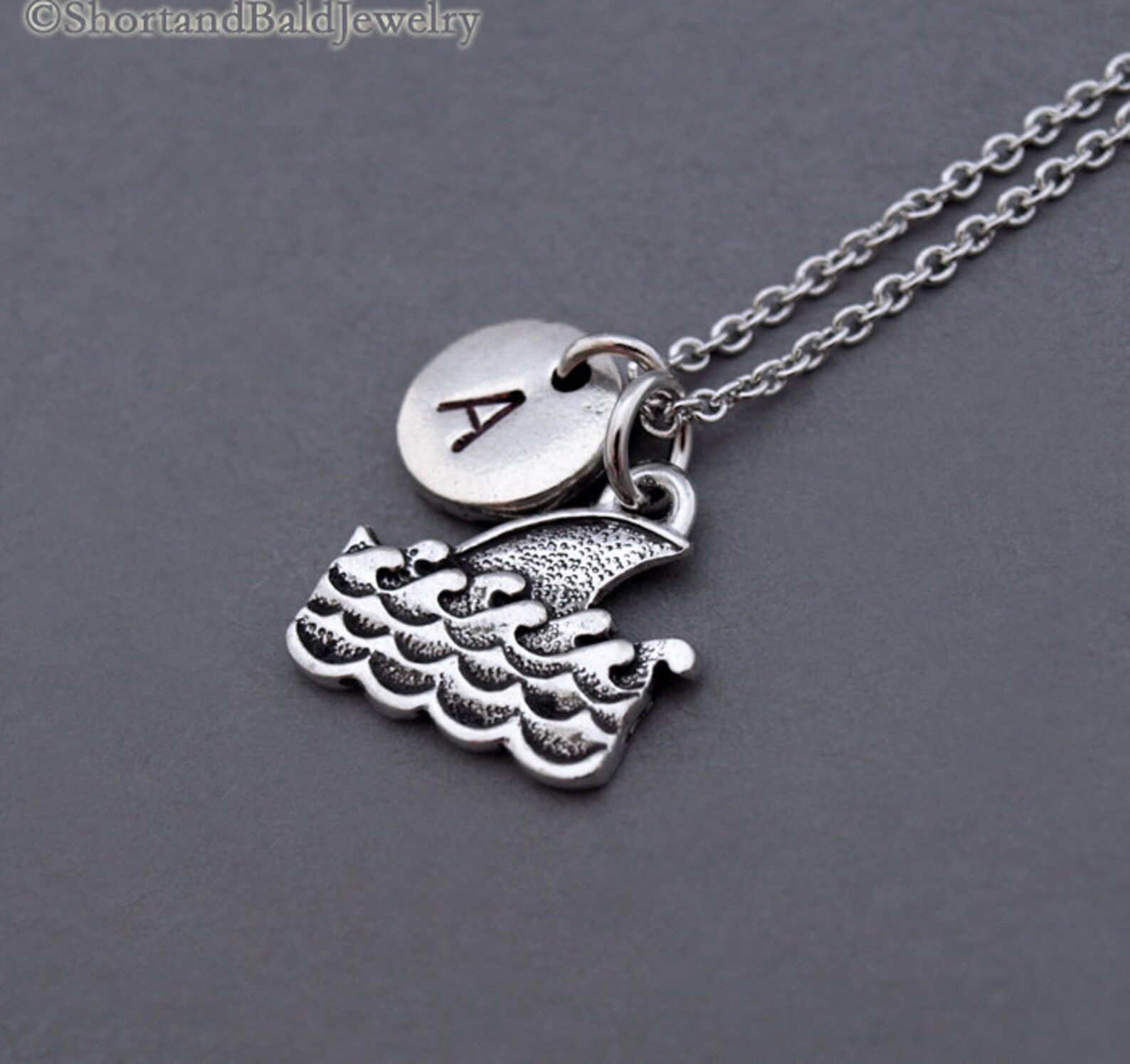 Shark Fin Necklace, Shark Jewelry, Shark Charm, Silver Shark, Initial ...