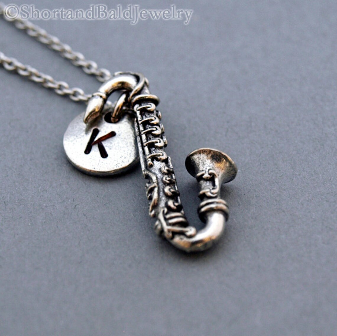 Saxophone Necklace, Saxophone Charm, Instrument Necklace, Initial ...