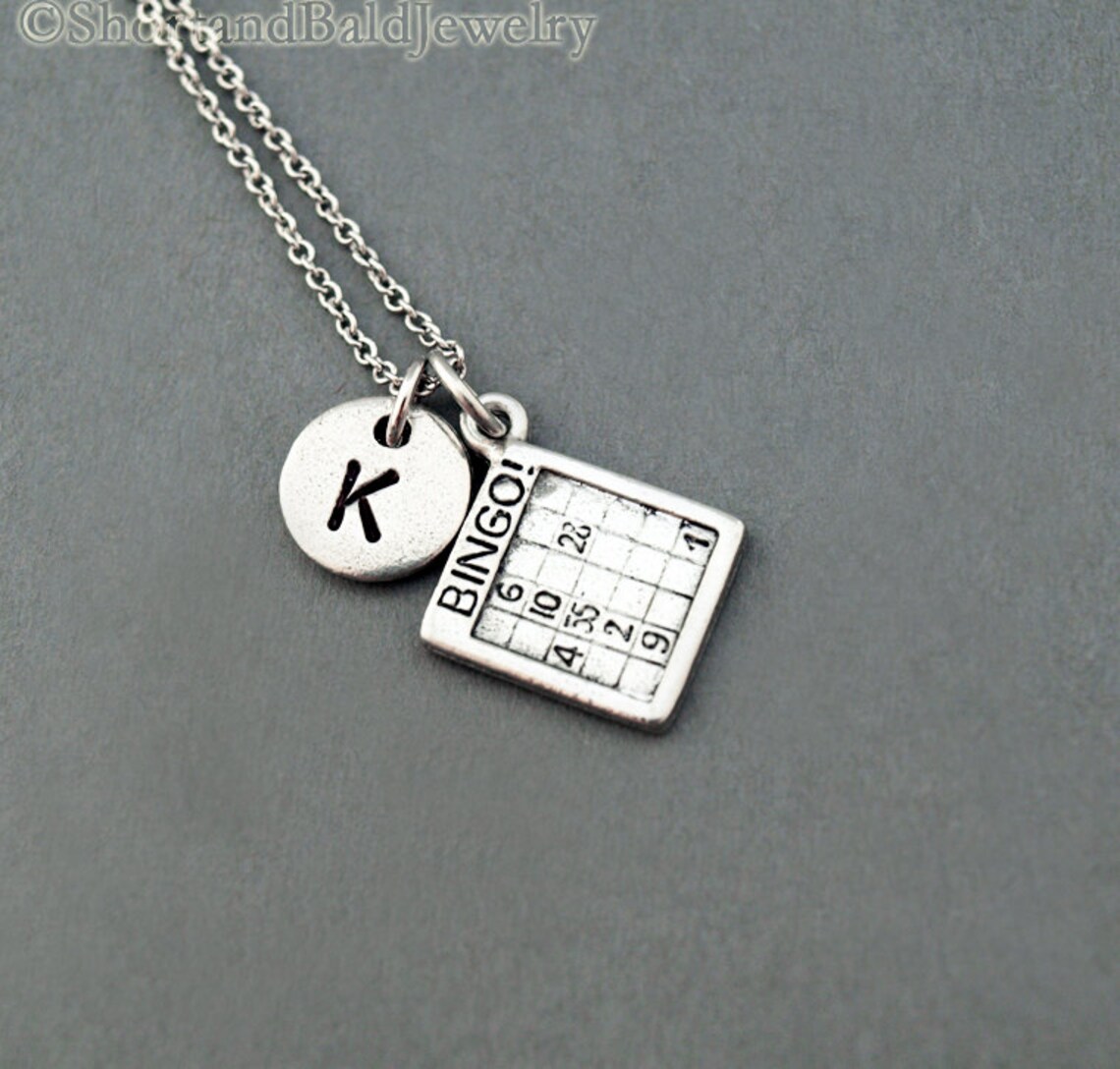 Bingo Charm Necklace, Bingo Card, Good Luck Charm, Initial Necklace ...