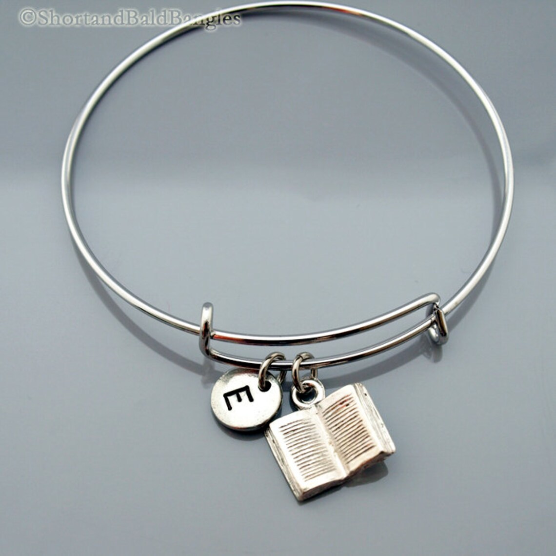 Book Charm Bangle, Silver Reading Book Charm Bracelet, Open Book ...