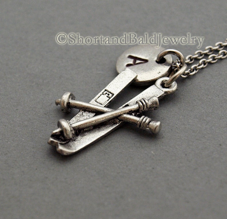 Skis Charm Necklace, Skiing Charm, Initial Necklace, Initial Hand ...