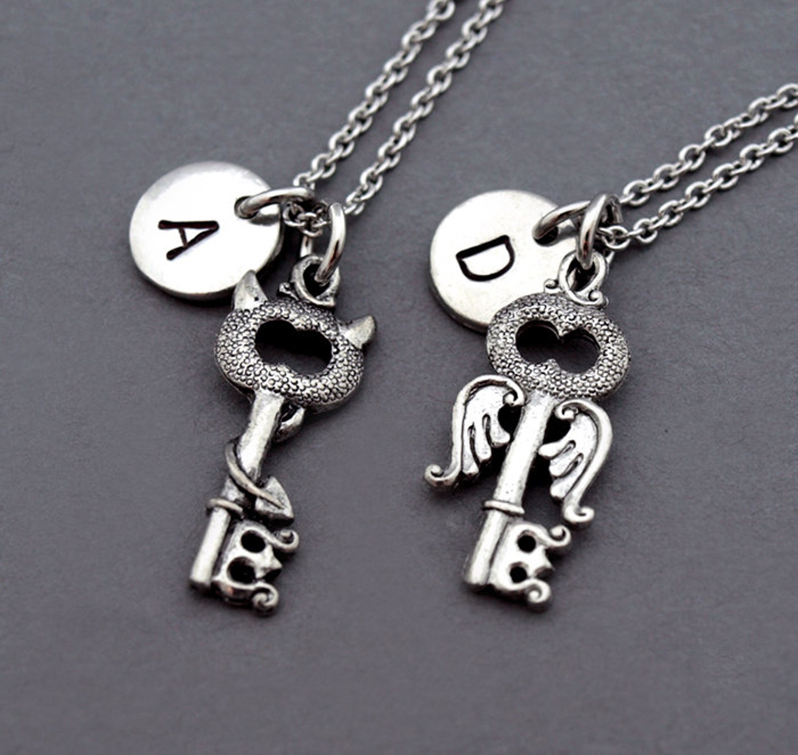 Angel Key Devil Key Necklace Antique Key Charms Two Best - Etsy