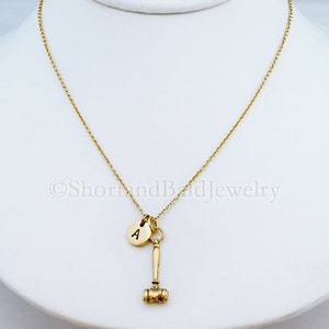 Gavel Necklace, Gavel Charm, Gold Gavel, Law Necklace, Initial Necklace ...