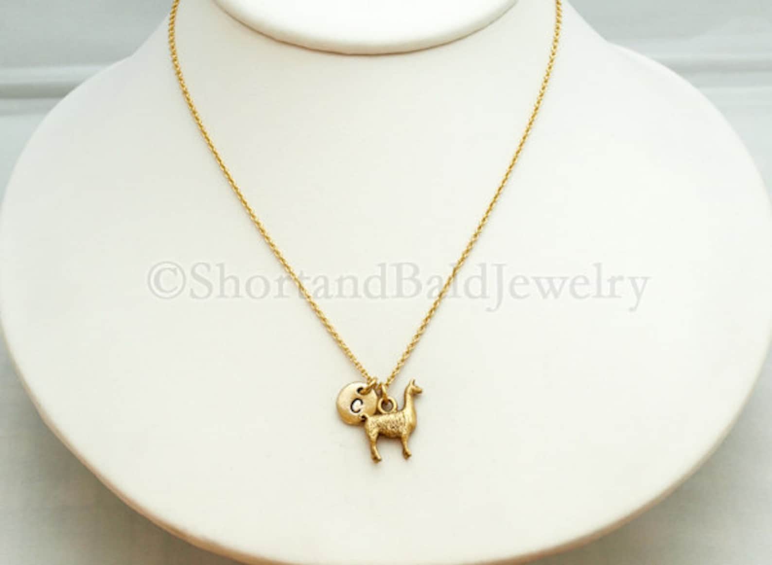 Llama Charm Necklace, Lama Glama, Antique Gold, Initial Necklace ...