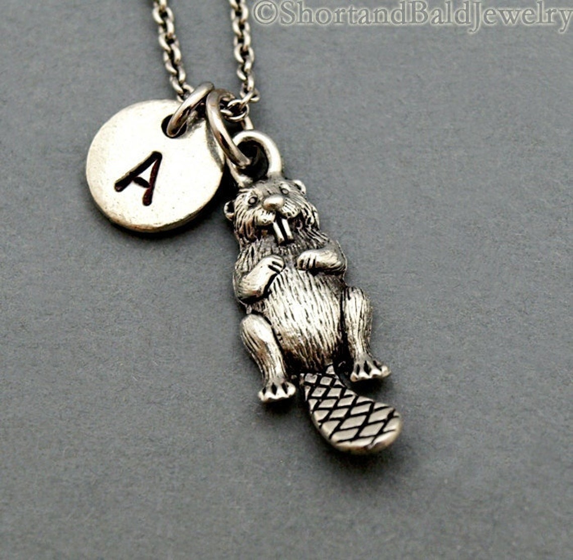 Beaver Necklace Beaver Charm Initial Necklace Initial Hand - Etsy