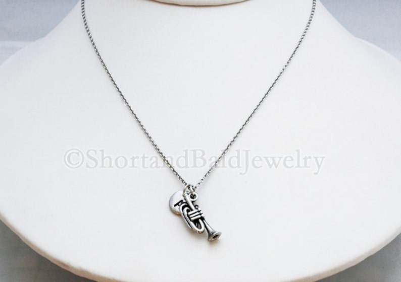 Trumpet Charm Necklace Brass Instrument Musician Initial - Etsy