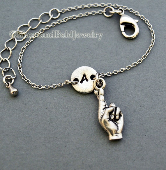 Fingers crossed sign language bracelet antique silver | Etsy