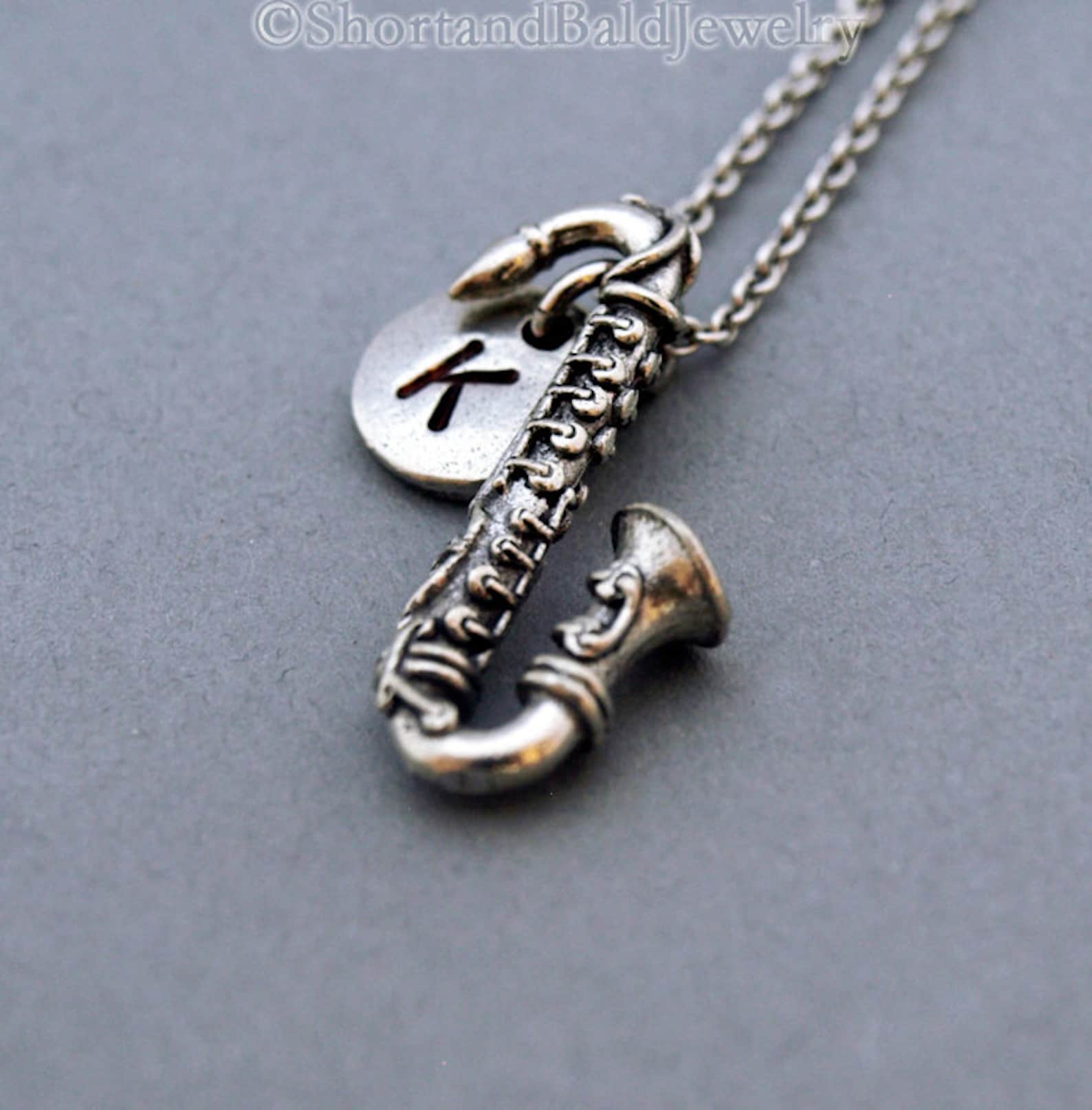 Saxophone Necklace, Saxophone Charm, Instrument Necklace, Initial ...