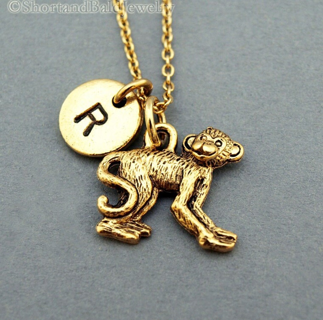 Monkey Charm Necklace, Gold Monkey Charm, Gold Monkey Necklace ...