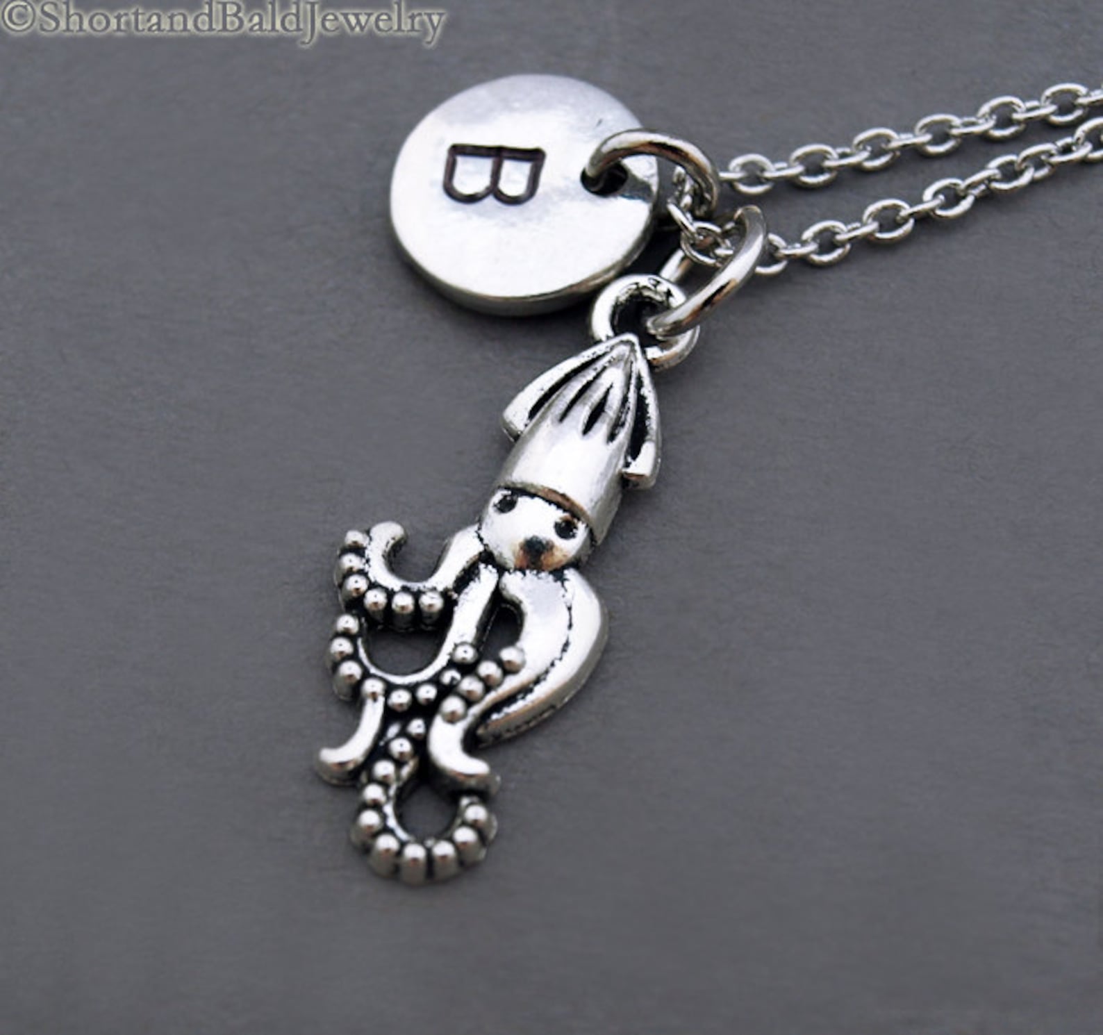 Squid Necklace Squid Charm Silver Squid Squid Jewelry - Etsy