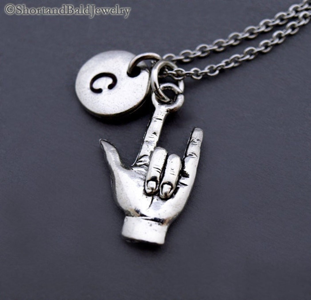 I Love You Sign Language Necklace, Silver I Love You Sign, Silver ASL I ...