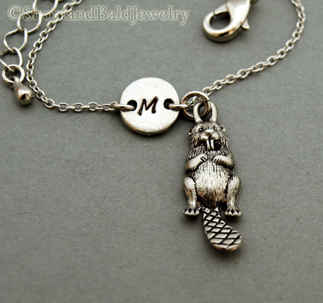 Beaver Charm Bracelet, Antique Silver, Initial Bracelet, Friendship ...