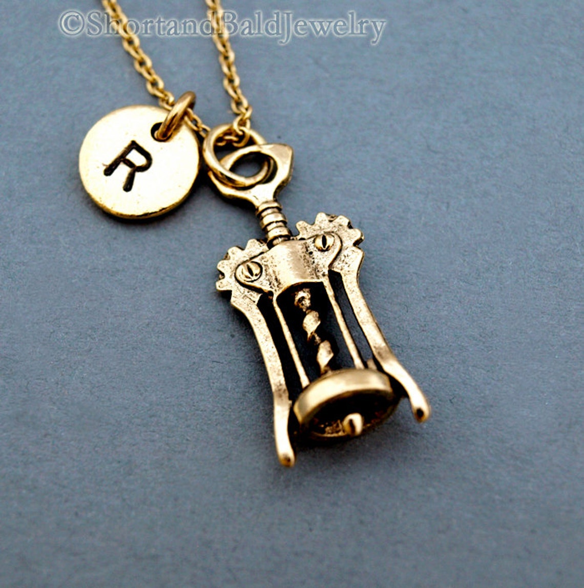 Wine Bottle Opener Necklace, Cork Screw, Wine Screw, Antique Gold ...