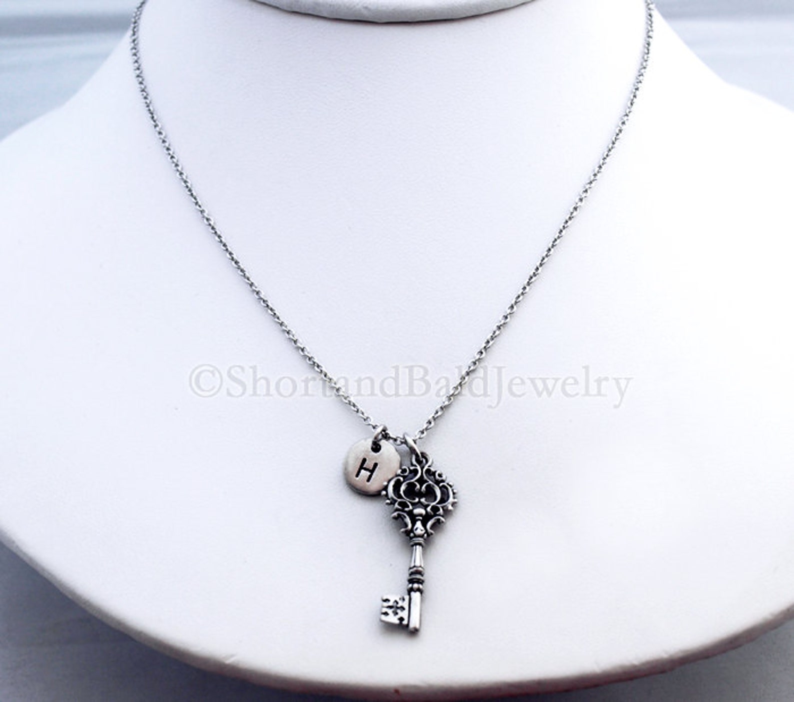 Antique Key Charm Necklace Antique Key Necklace Initial - Etsy