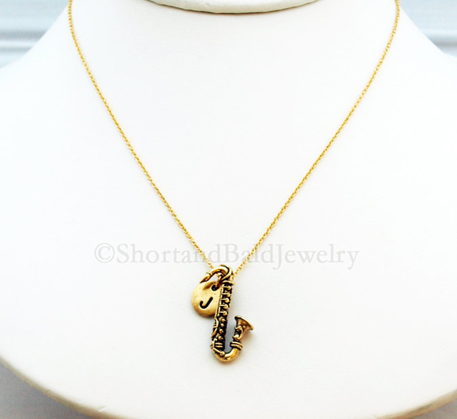 Saxophone Necklace, Saxophone Charm, Instrument Necklace, Antique Gold ...