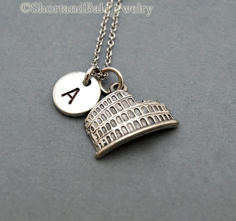 Colosseum Necklace, Coliseum, Antique Silver, Initial Necklace, Initial ...