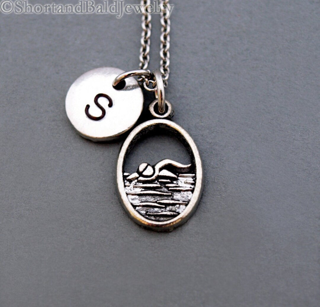 Swimming Charm Necklace, Swim Charm, Swimmer Necklace, Antique Silver ...