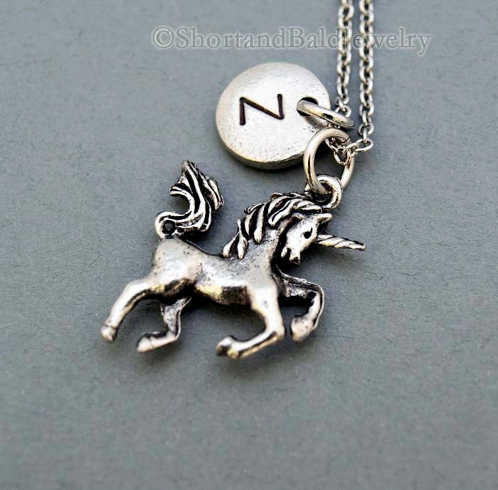 Unicorn Necklace, Silver Unicorn Charm, Unicorn Jewelry, Initial ...