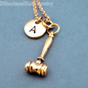 Gavel Necklace, Gavel Charm, Gold Gavel, Law Necklace, Initial Necklace ...