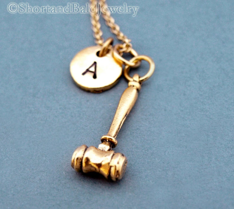 Gavel necklace Gavel charm Gold gavel law necklace initial | Etsy