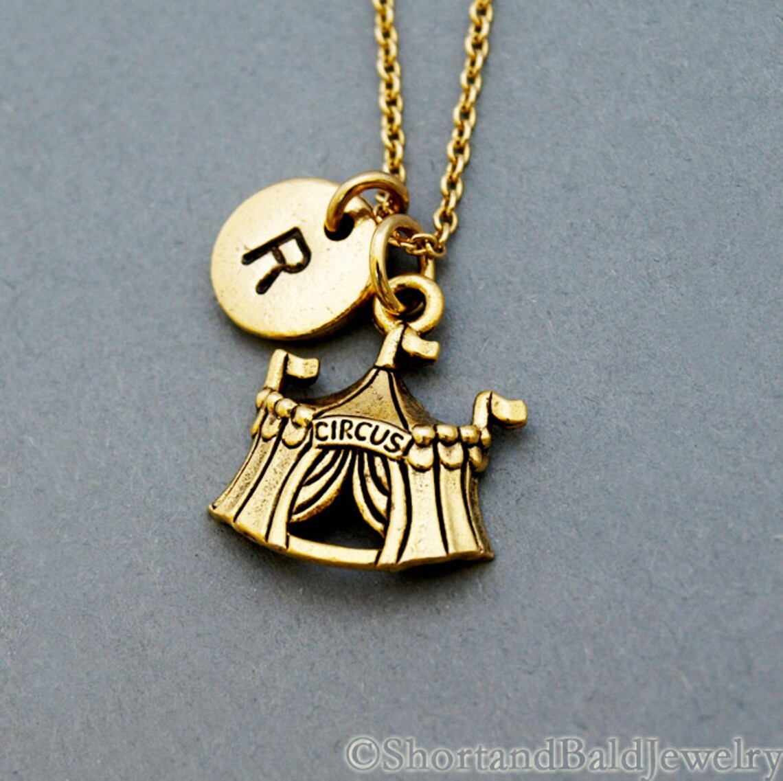 Circus Tent Necklace Circus Necklace Antique Gold Initial - Etsy